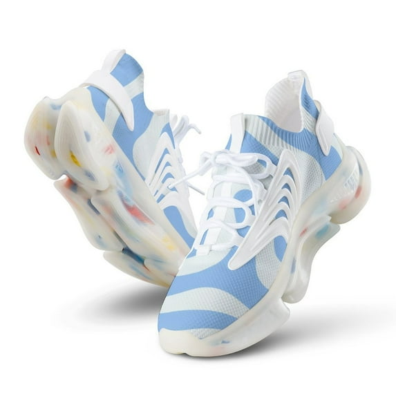 Blue White Abstract Wavy Pattern Walking Shoes for Men Woman ...