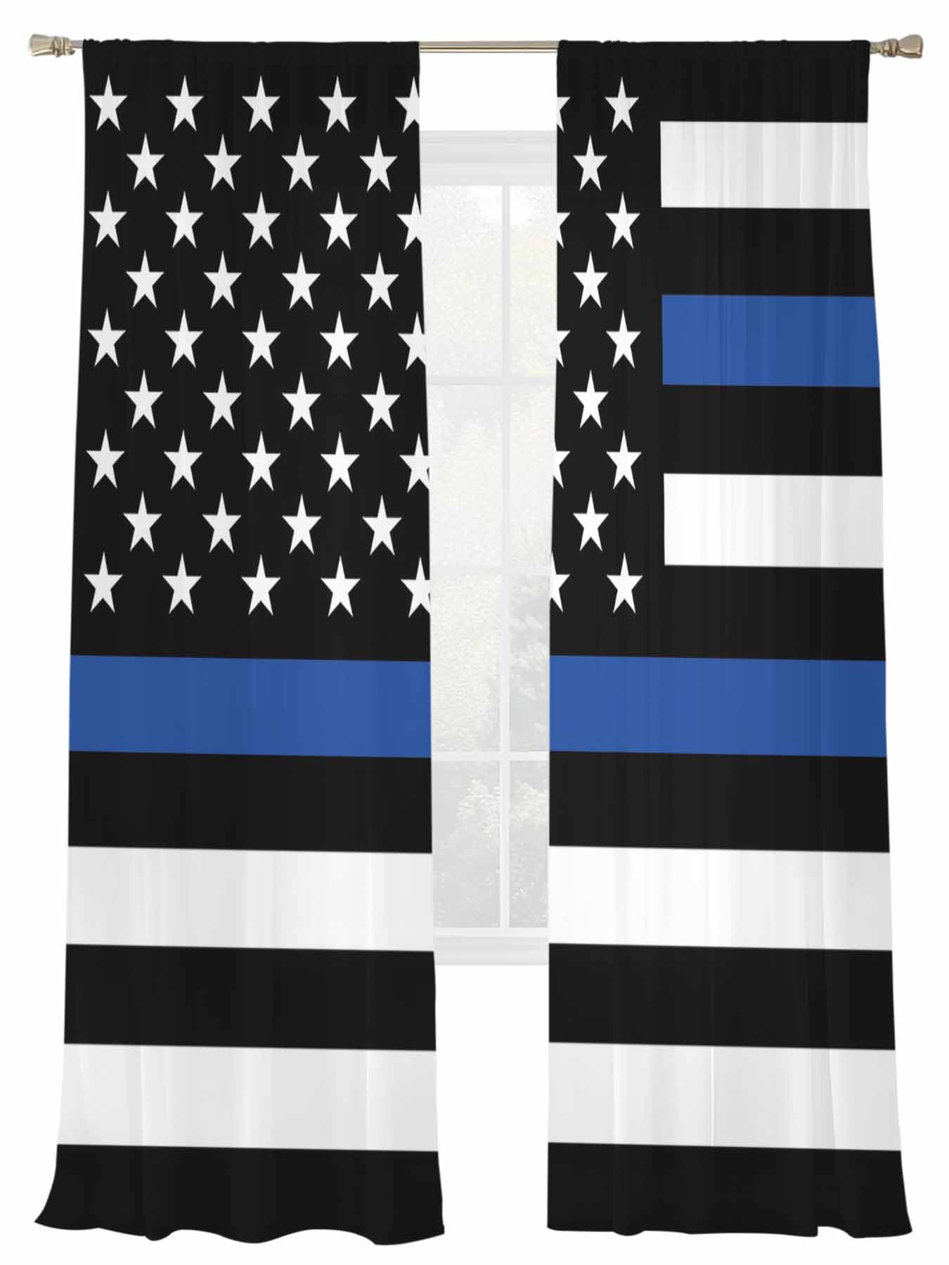 Blue White American Flag Sheer Curtains 108 Inch Length 2 Panels Set ...