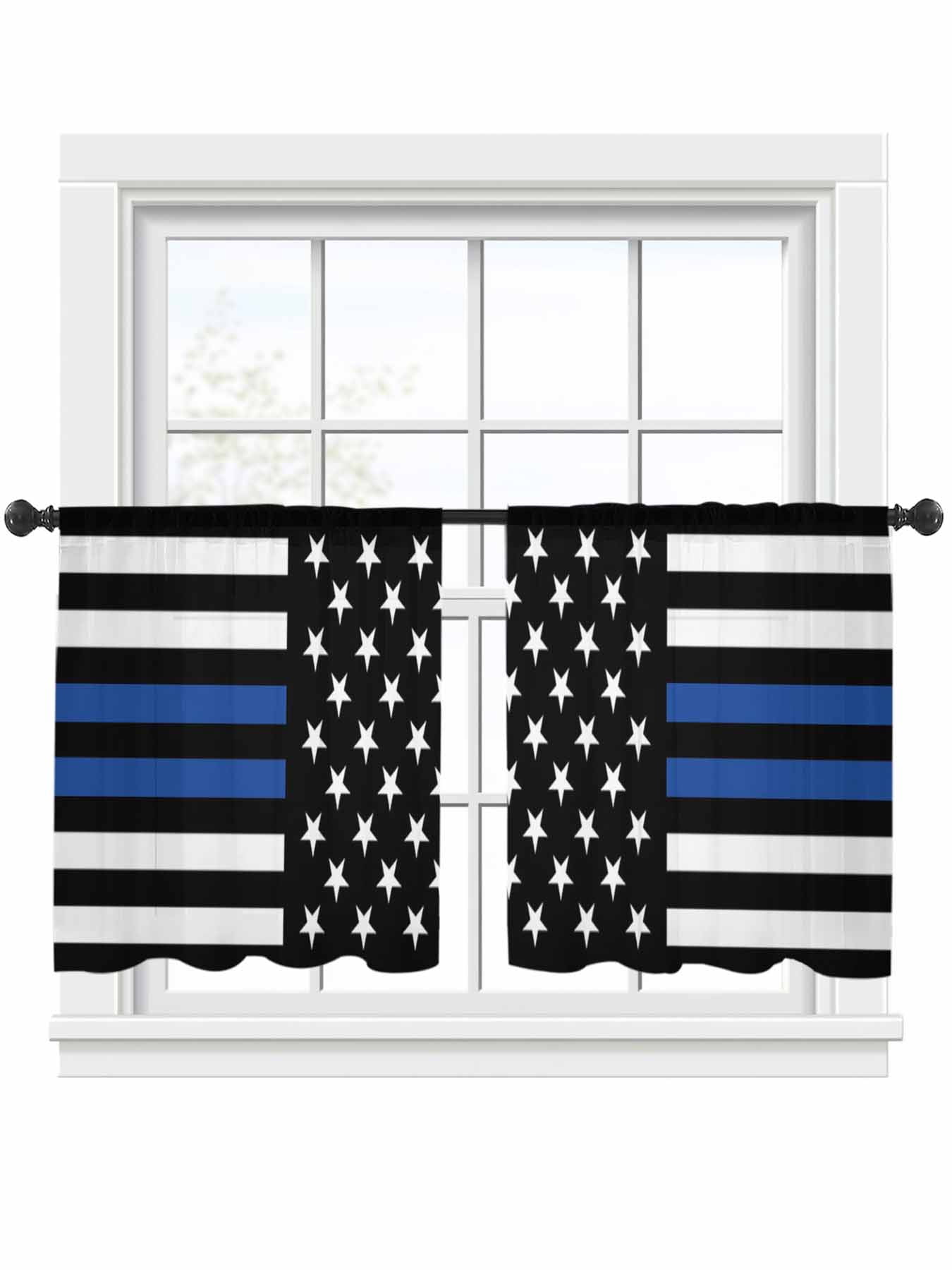 Blue White American Flag Sheer Curtains 45 Inch Length 2 Panels Set ...
