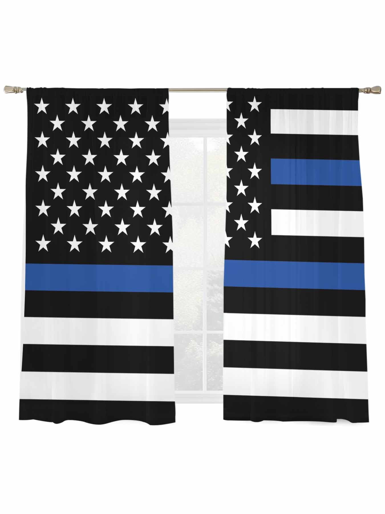 Blue White American Flag Sheer Curtains 72 Inch Length 2 Panels Set ...