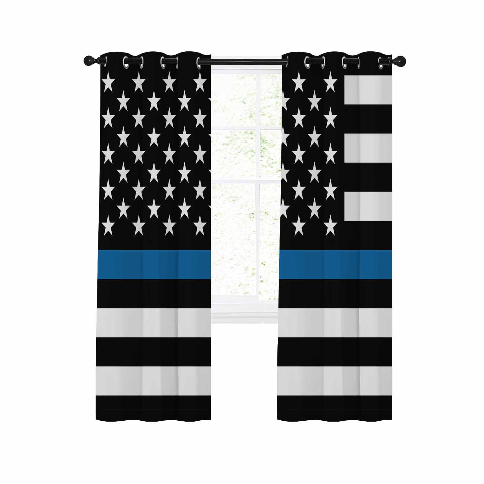 Blue White American Police Flag Blackout Curtains 45 Inches Long for ...