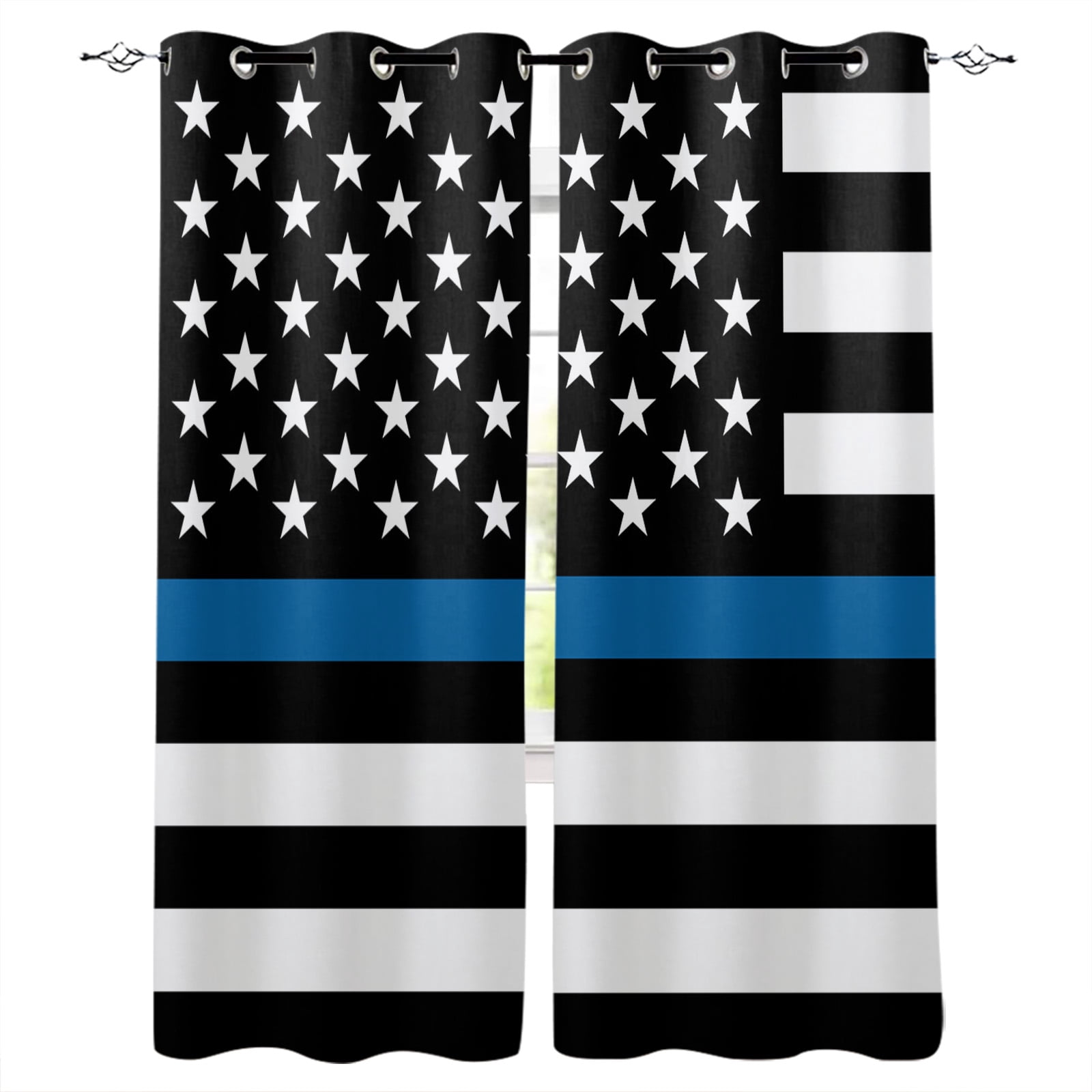 Blue White American Police Flag Blackout Curtains 72 Inches Long ...