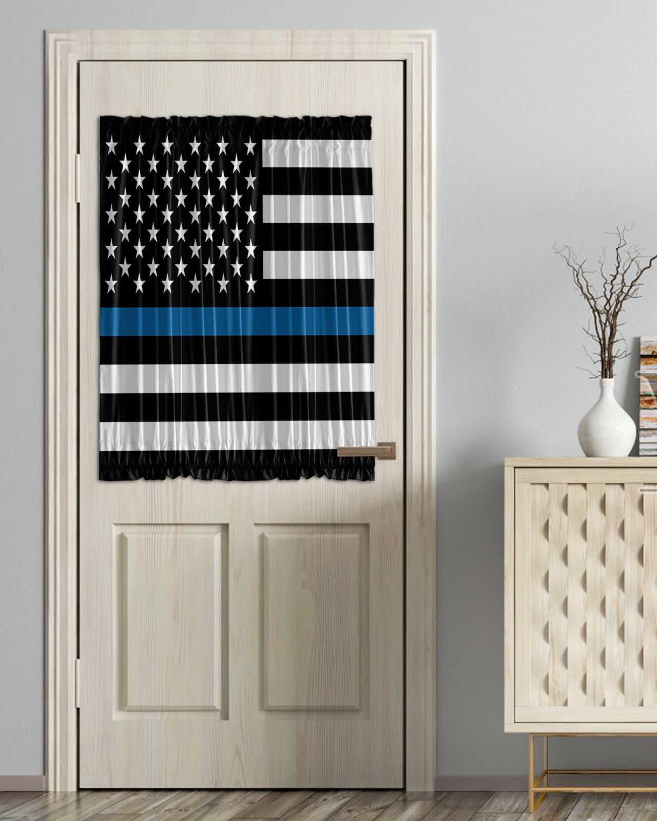 Blue White American Police Flag Blackout Curtains, French Door Curtains ...