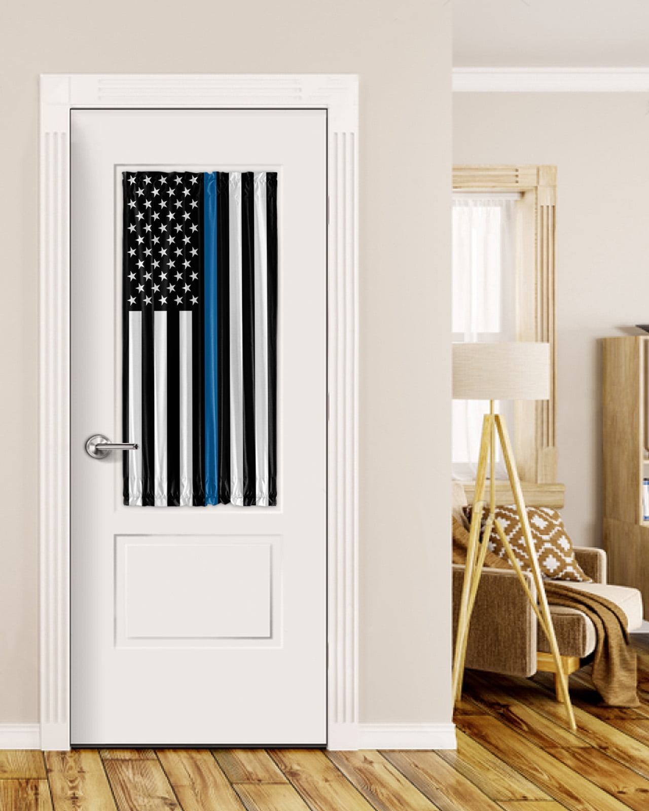 Blue White American Police Flag Blackout Door Curtains for French,Glass ...