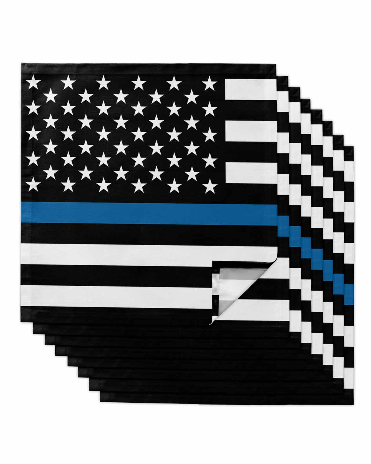 Blue White American Police Flag Cloth Napkins Washable Set of 8 ...