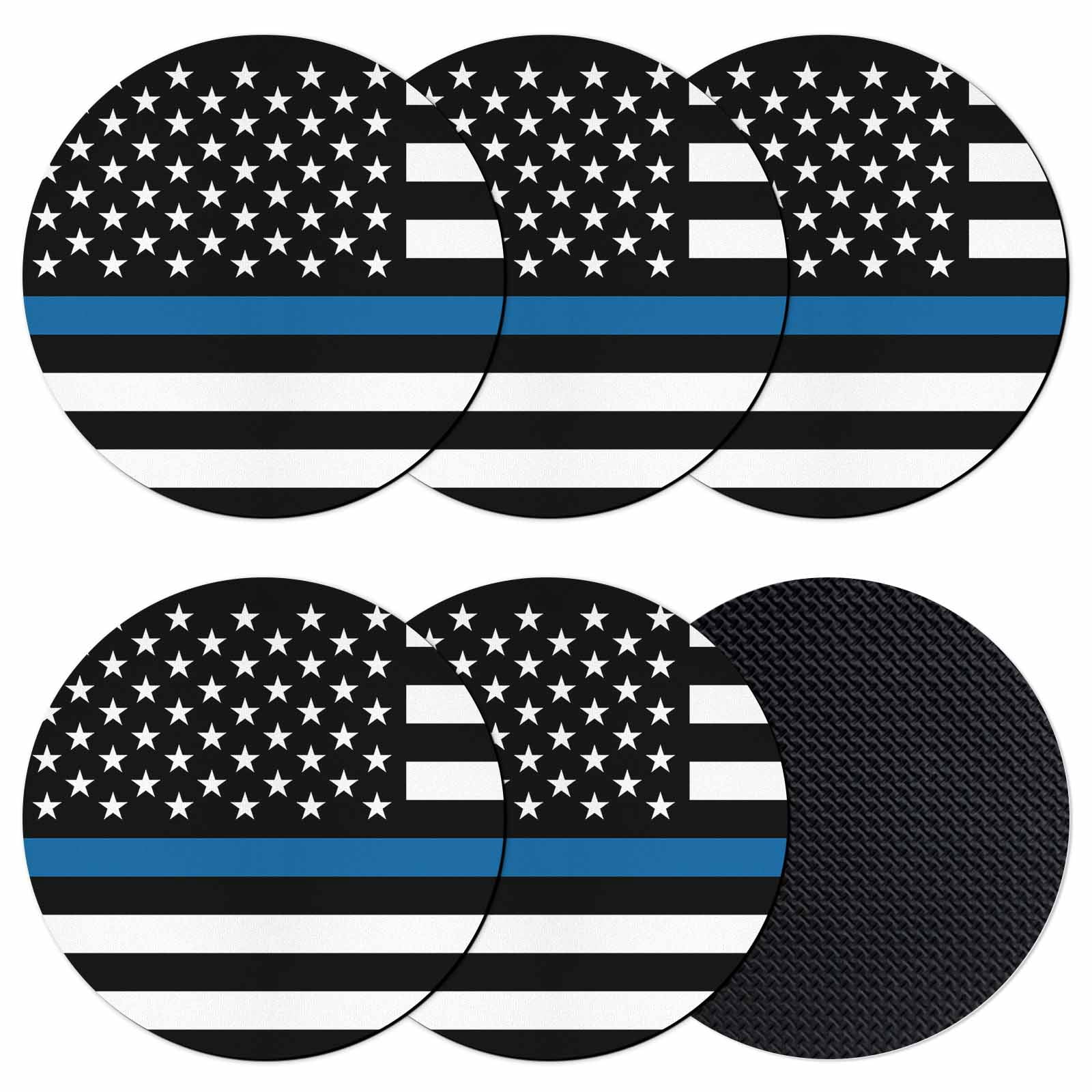 Blue White American Police Flag Coasters Set of 6, Honoring Law ...