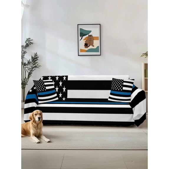 Blue White American Police Flag Couch Cover, Honoring Law Enforcement ...