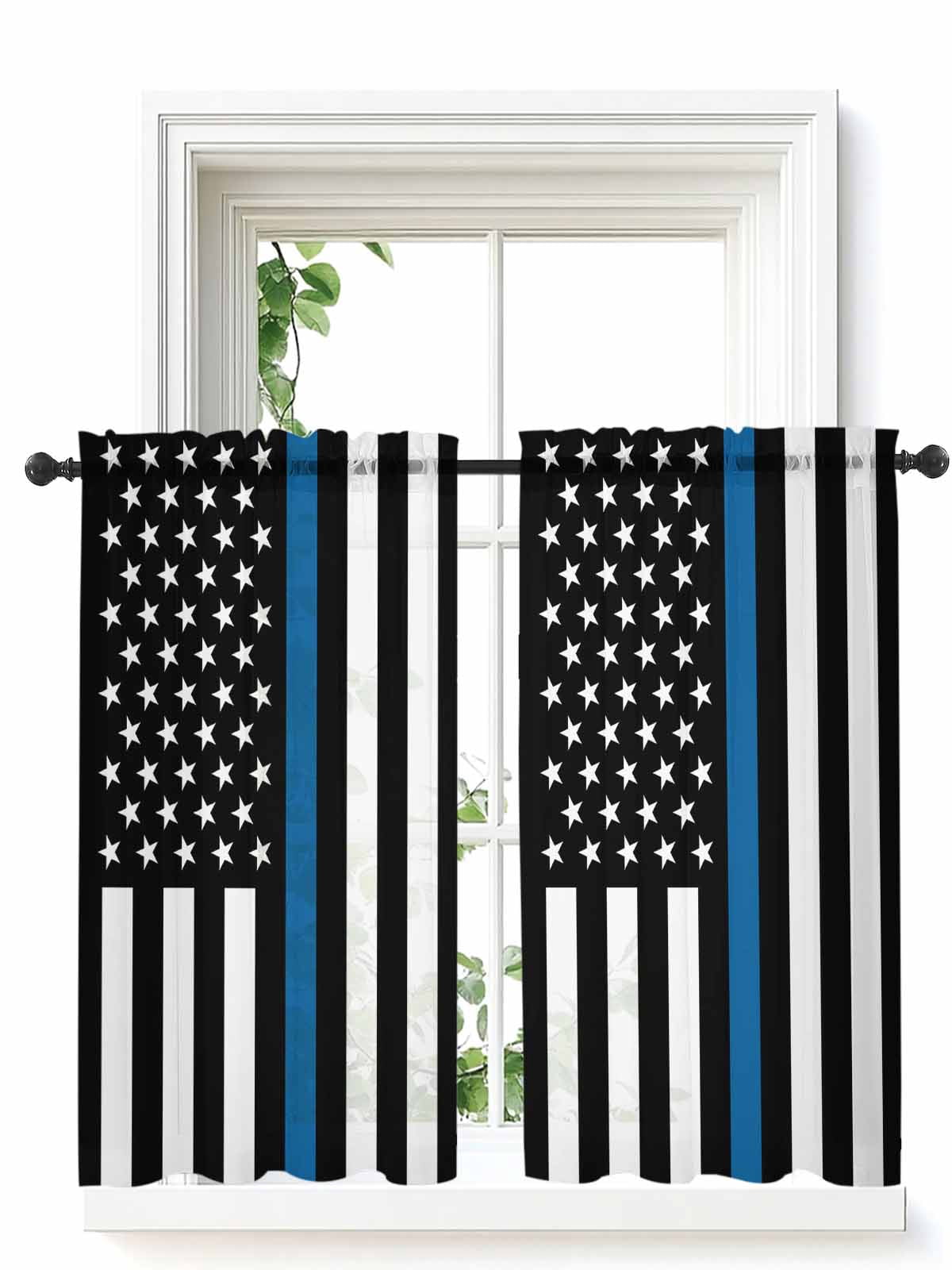 Blue White American Police Flag Curtains 54 Inch Length,Sheer Curtains ...