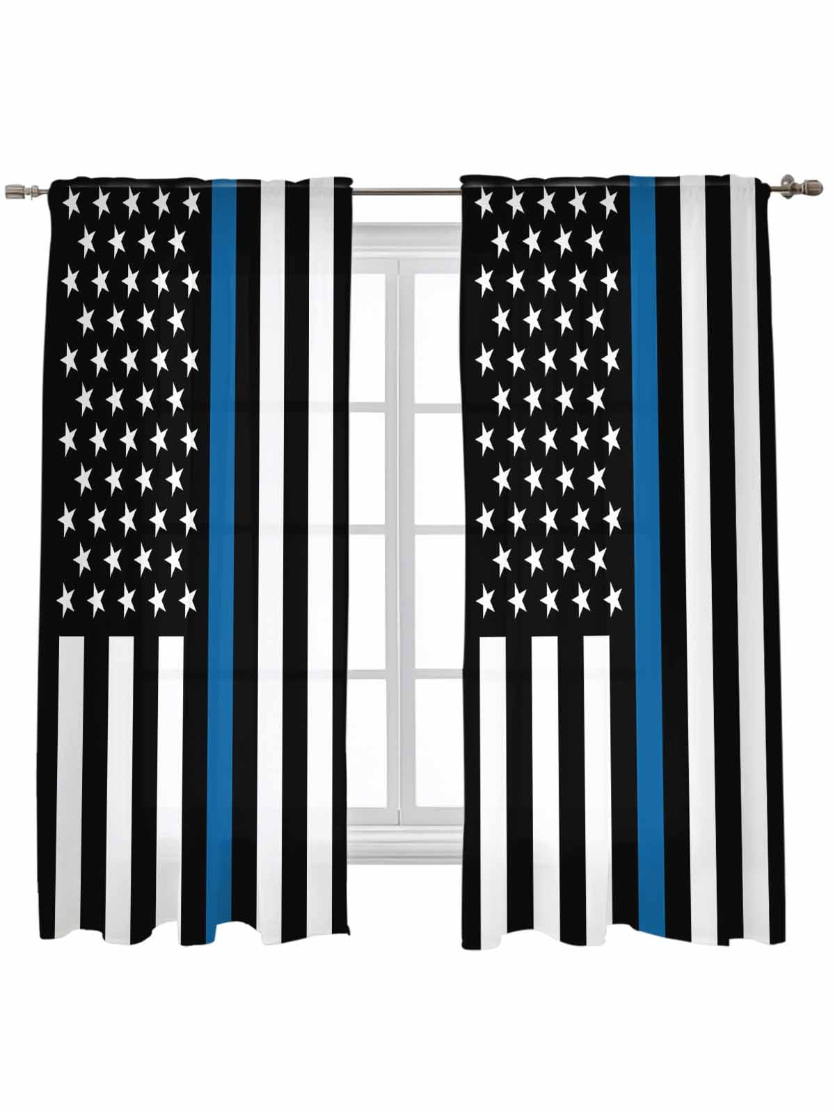 Blue White American Police Flag Curtains 72 Inch Length,Sheer Curtains ...