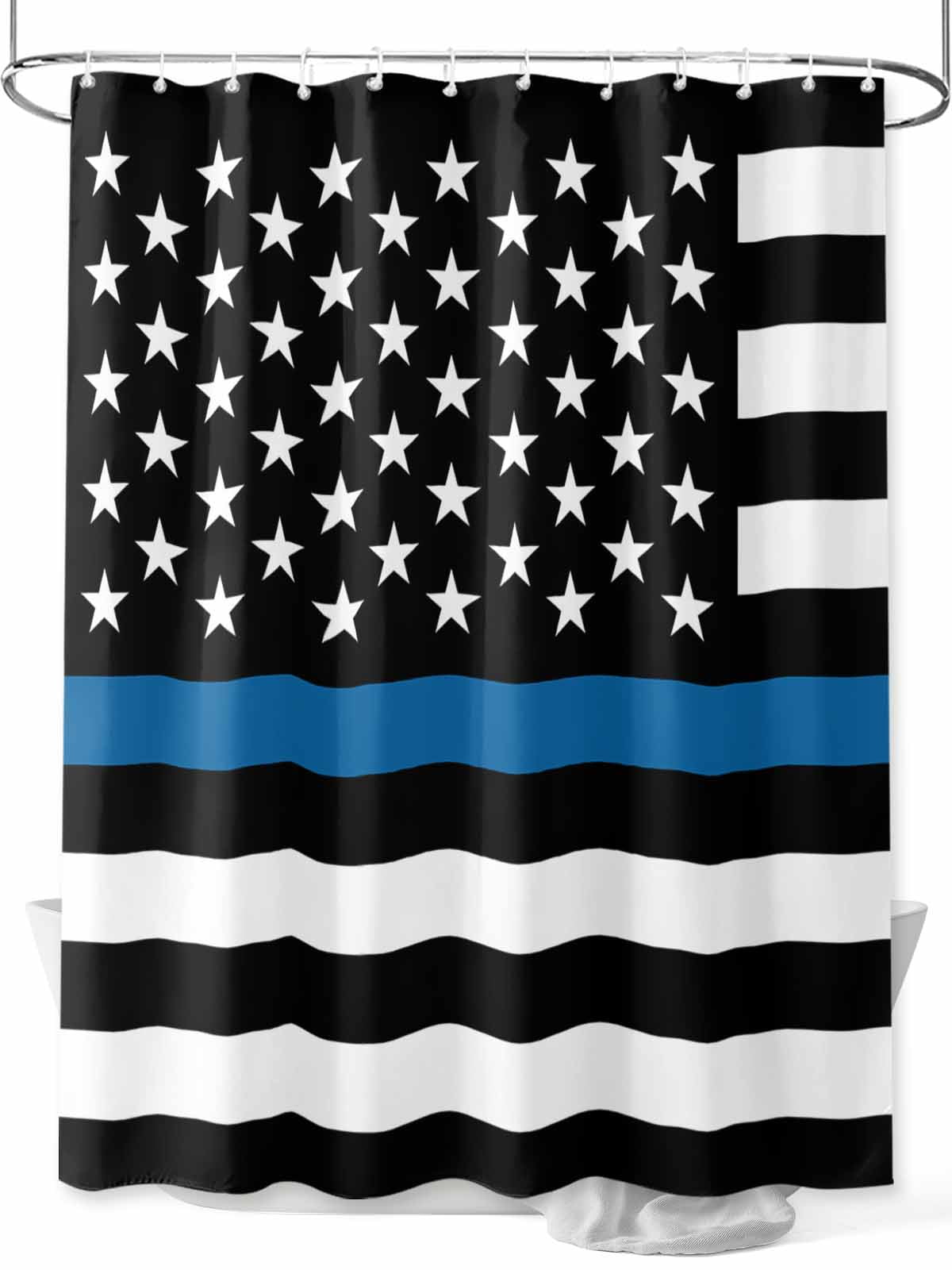 Blue White American Police Flag Extra Long Shower Curtain Set ...