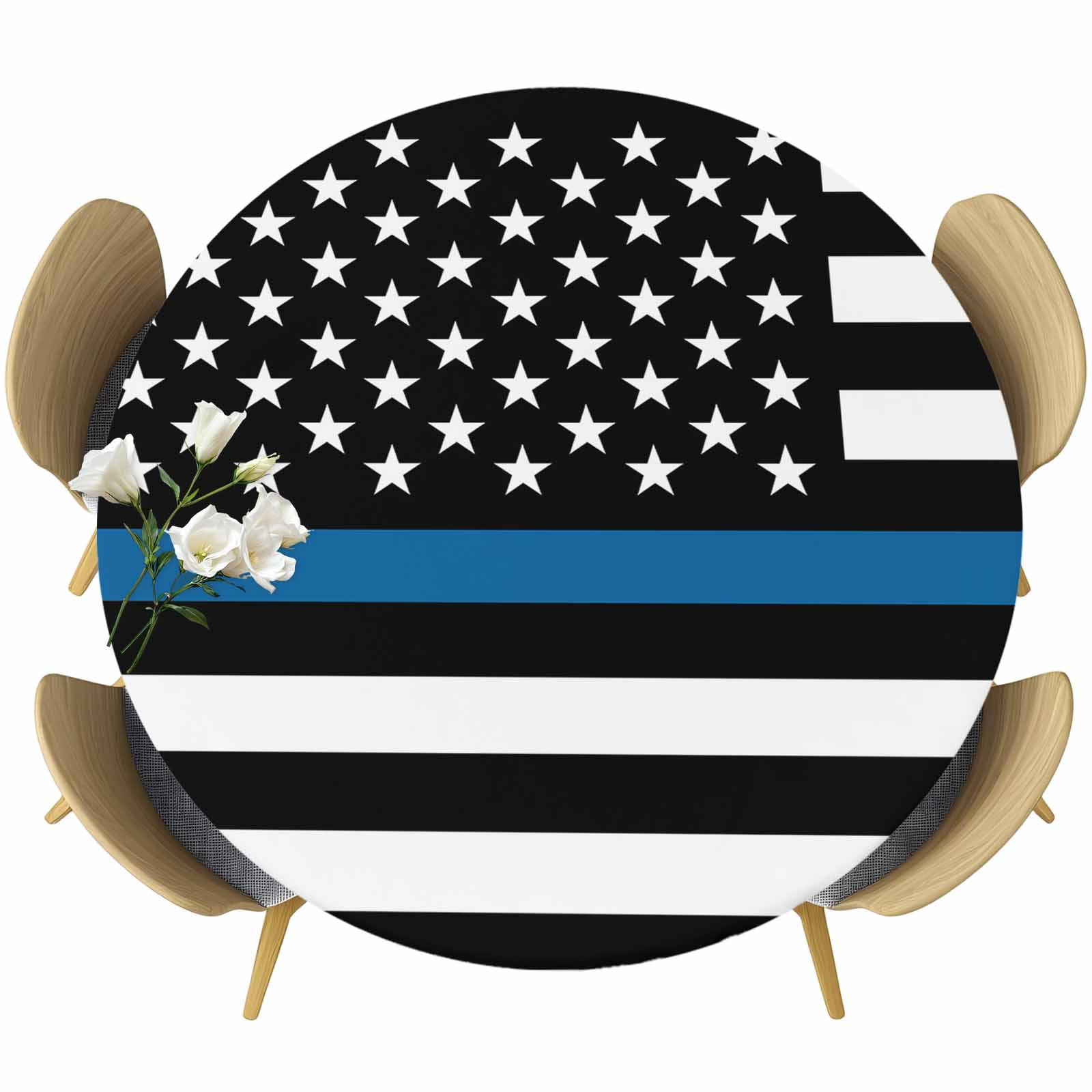 Blue White American Police Flag Fitted Tablecloth with Elastic Edged ...