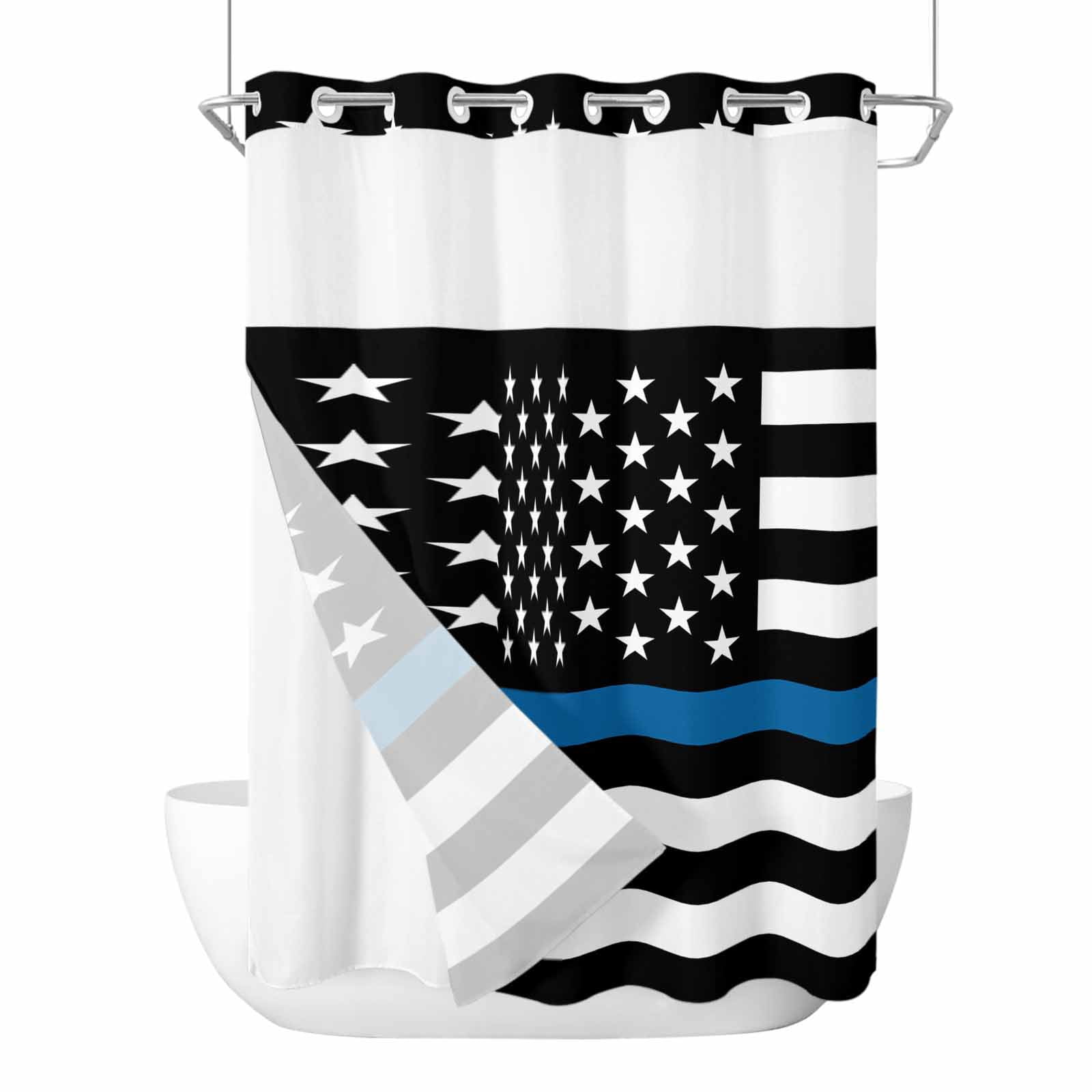 Blue White American Police Flag No Hook Shower Curtain with Snap in ...
