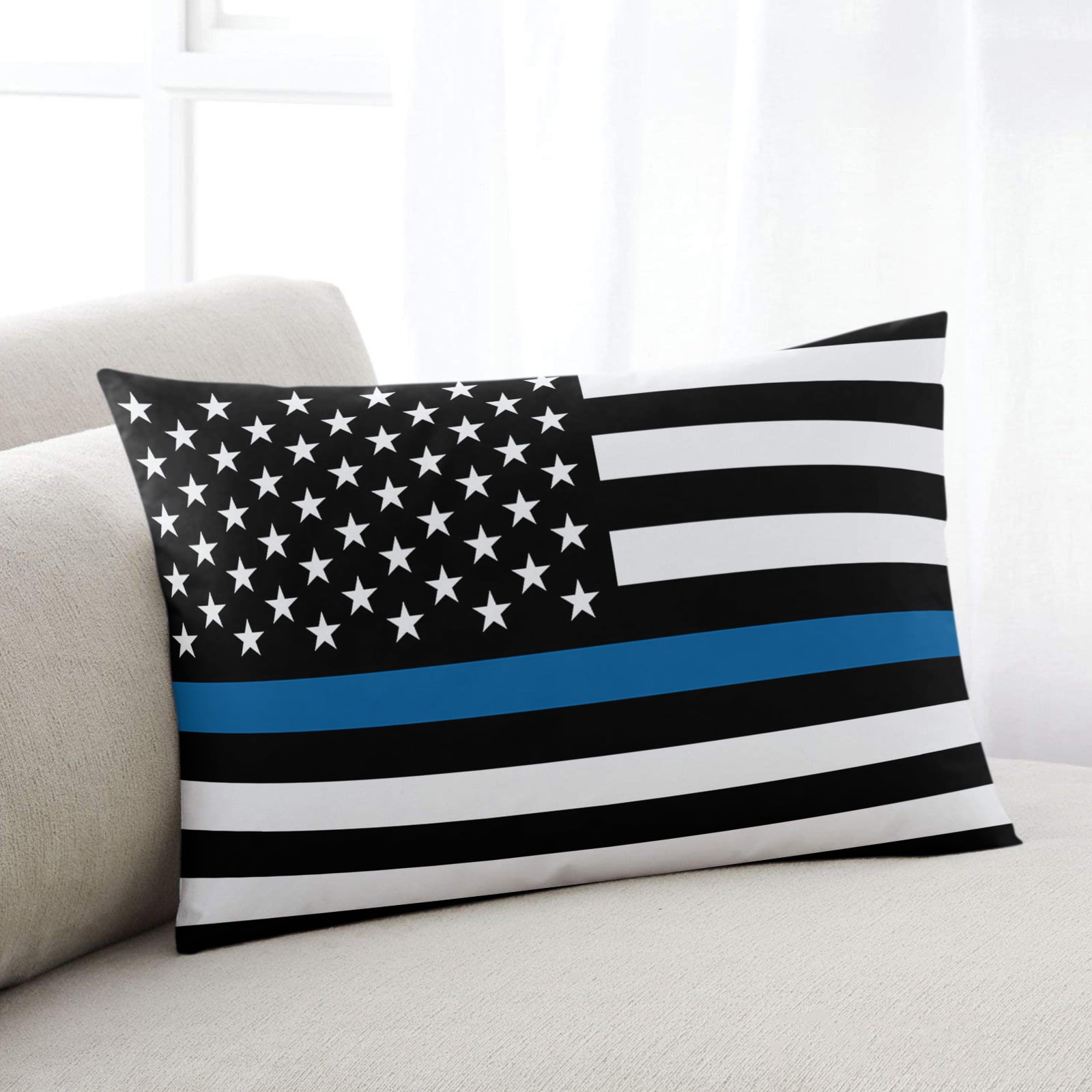 Blue White American Police Flag King Size Pillow Cover,Pillowcase ...