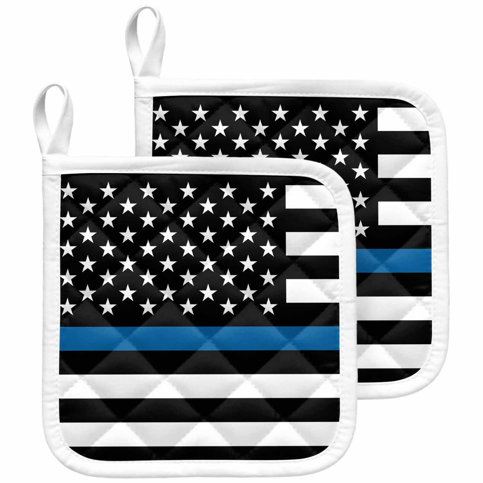 Blue White American Police Flag Pot Holders for Kitchen Heatproof ...
