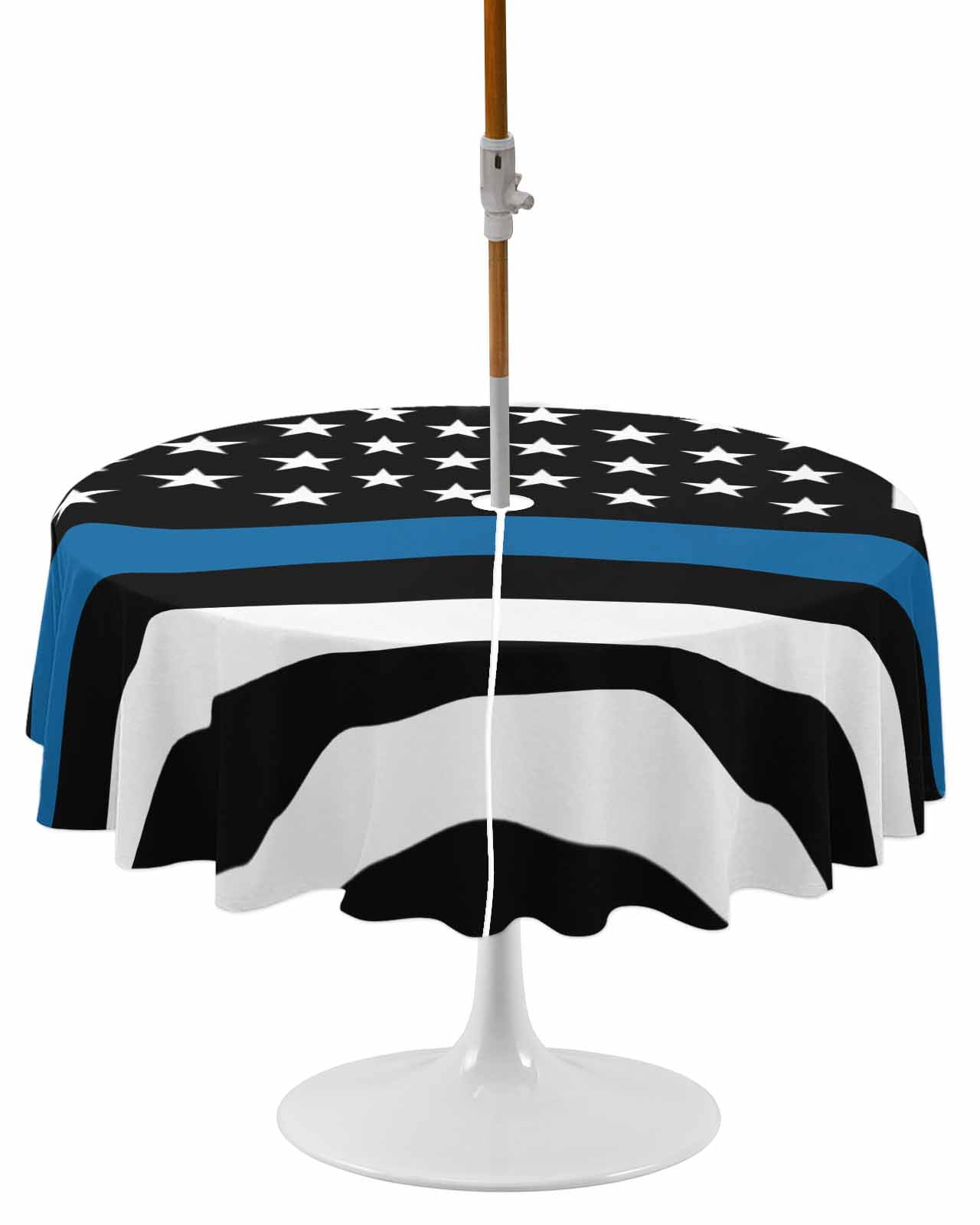 Blue White American Police Flag Round Outdoor Tablecloth, Waterproof ...