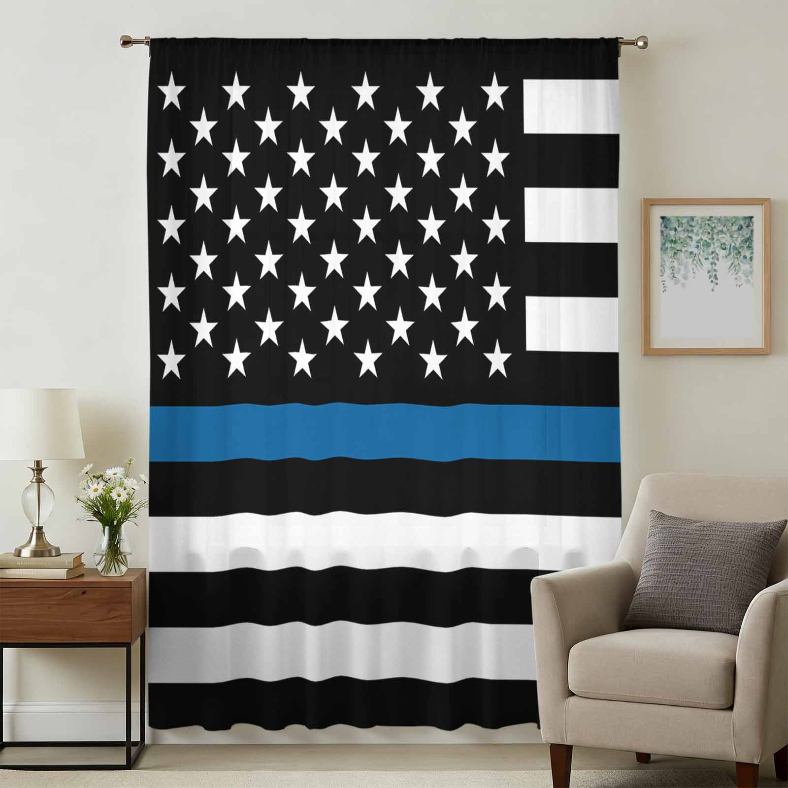 Blue White American Police Flag Sheer Curtains 63 Inches Long, Honoring ...