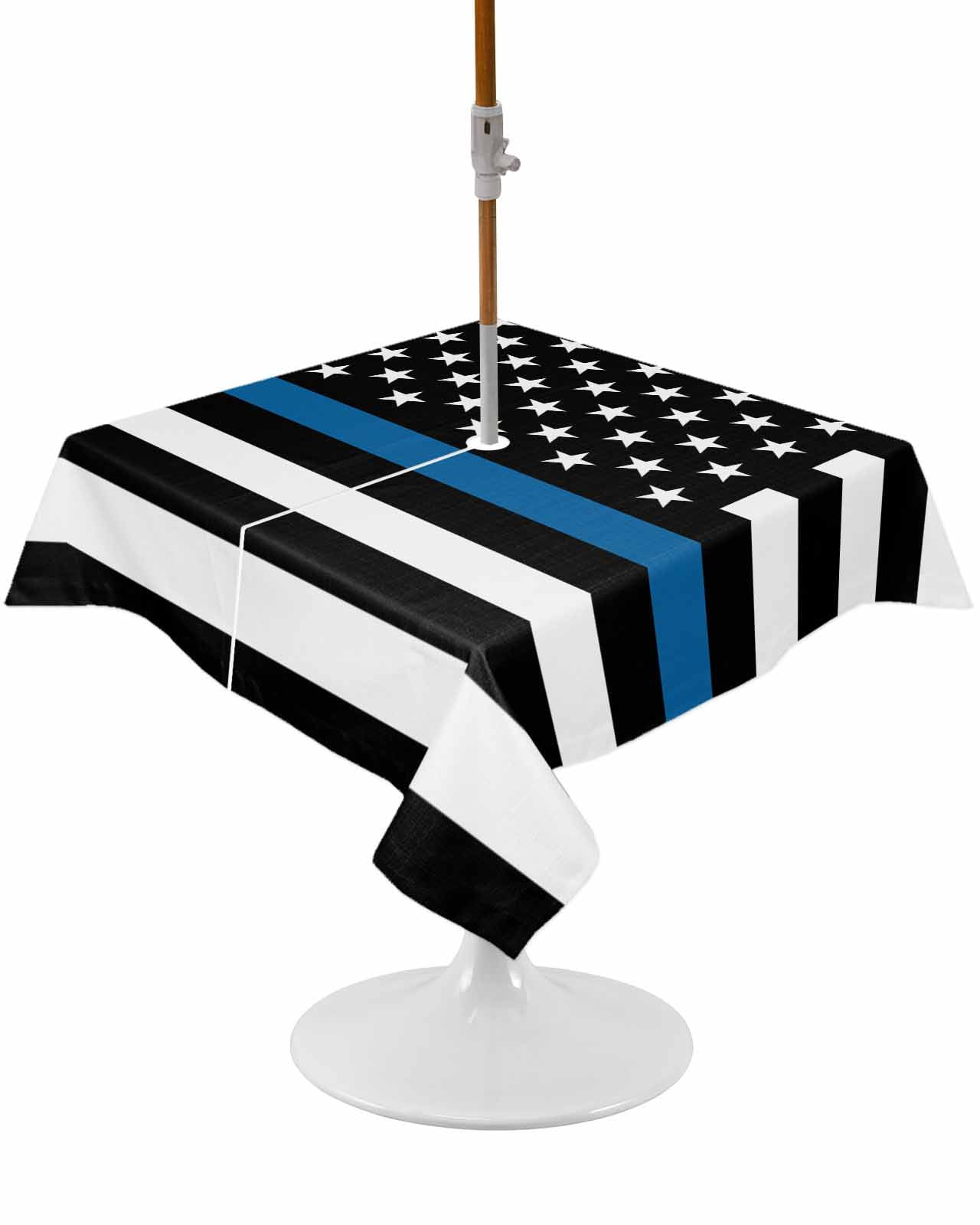 Blue White American Police Flag Square Outdoor Tablecloth, Waterproof ...