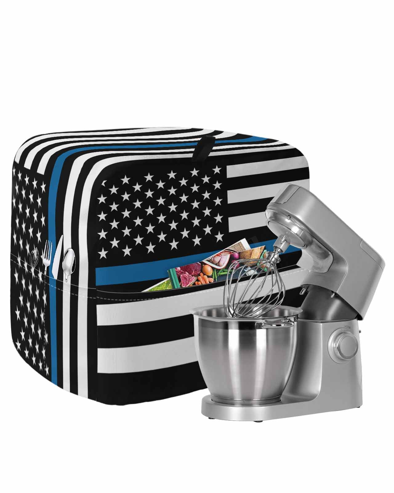 Blue White American Police Flag Stand Mixer Dust Cover with Storage ...