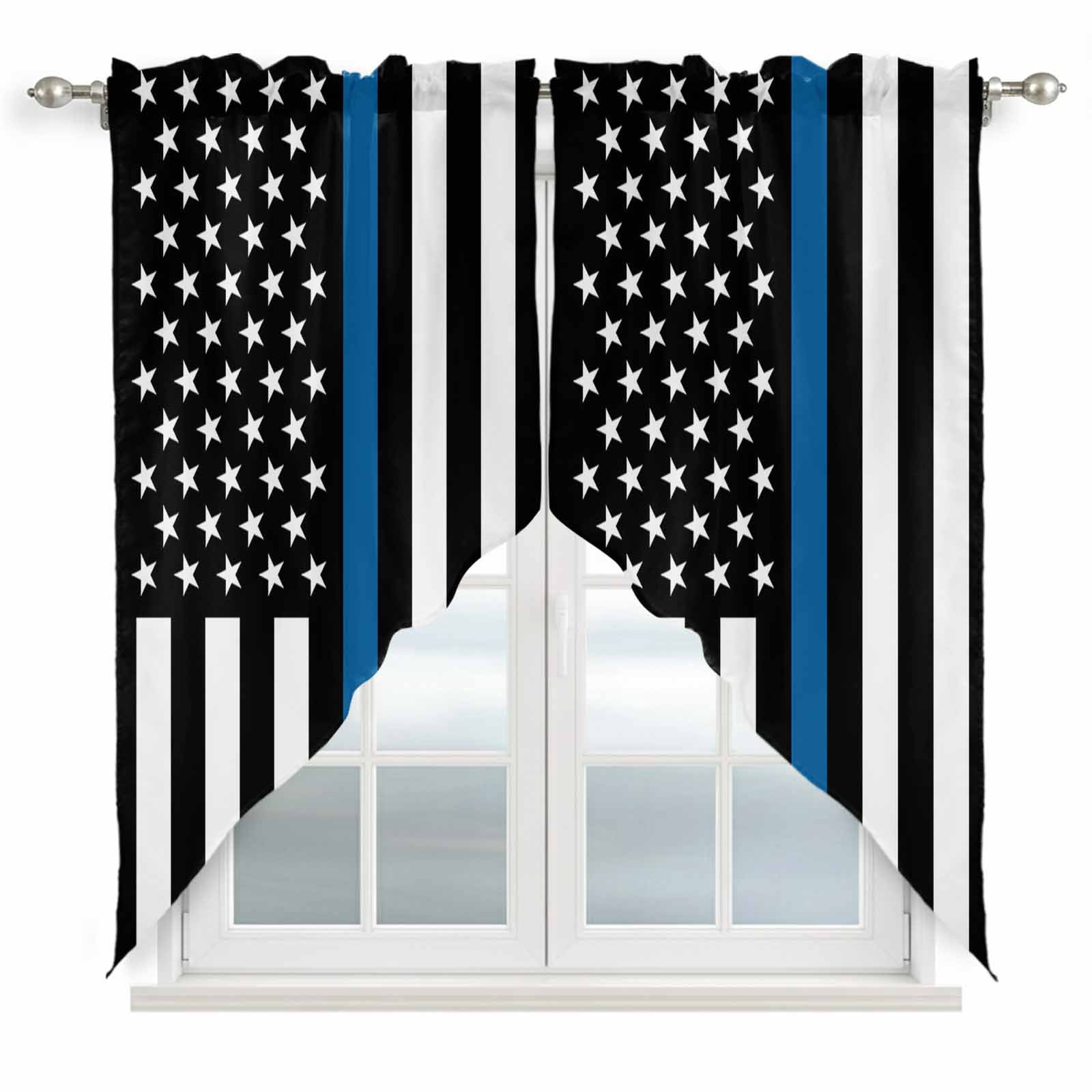 Blue White American Police Flag Swag Curtain Valances,Honoring Law ...