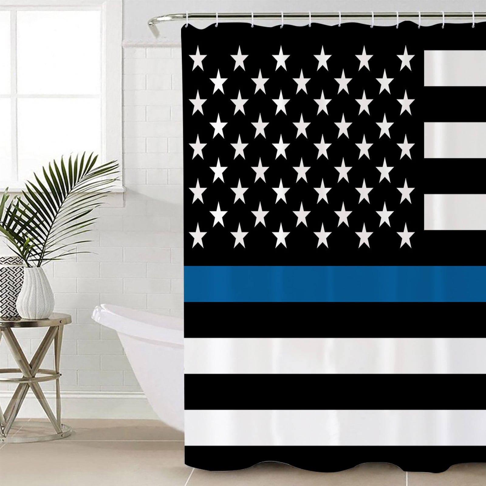 Blue White American Police Flag Waterproof Fabric Shower Curtain ...