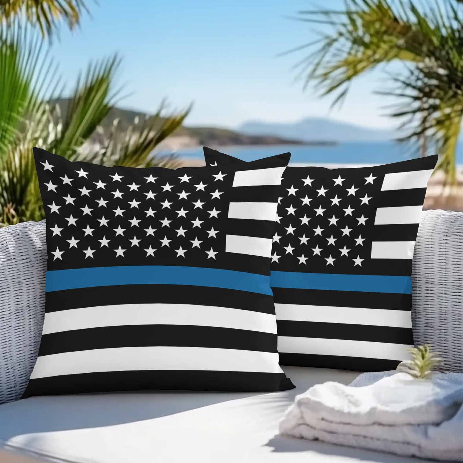 Blue White American Police Flag Waterproof Outdoor Pillow Covers 24 ...