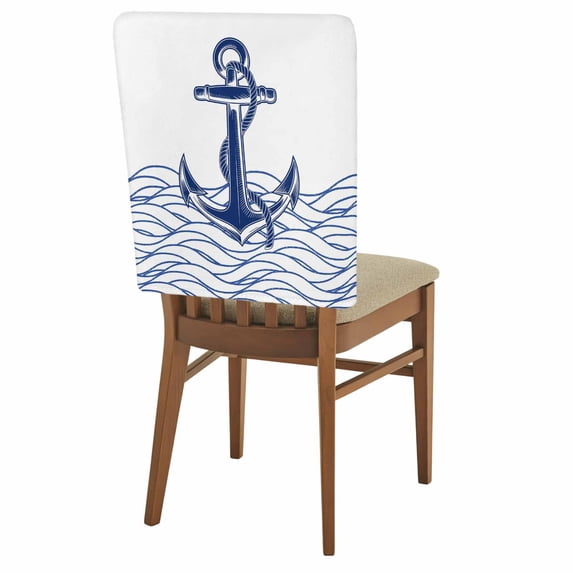 Blue White Anchor Chair Back Covers Set of 6 Nautical Navy Blue Ocean ...