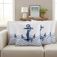 Blue White Anchor Pillow Covers Set of 4, Nautical Navy Blue Ocean ...