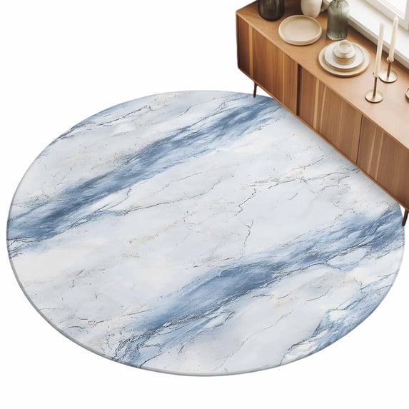Blue White Area Rug, Marble Abstract Art Stone Crack Texture Non-Slip ...