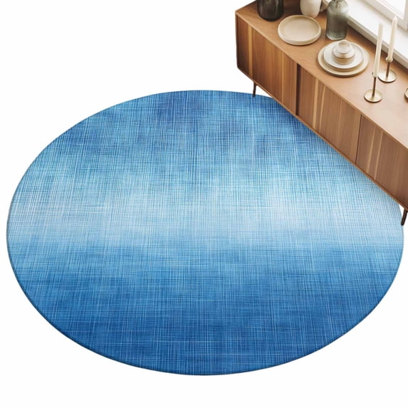 Blue White Area Rugs 4' (Round) Gradient Grid Texture Pastoral Abstract ...