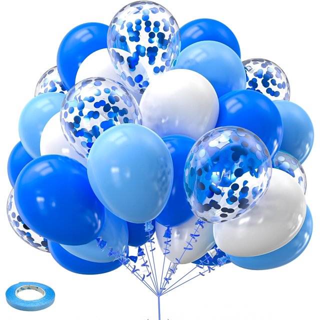 IsEasy 12 inch Light Navy Blue and Metallic Blue Confetti Latex Balloons, 12 Count - Walmart.com