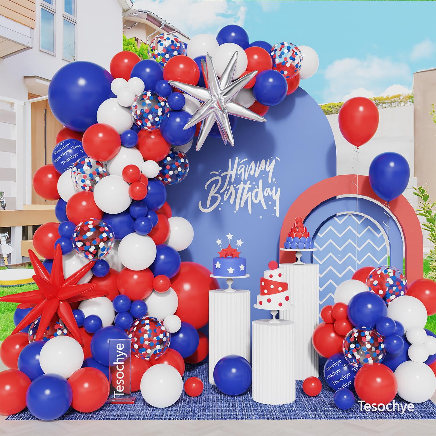 Blue and White Balloons Garland Arch Kit, Blue White Confetti Balloon ...