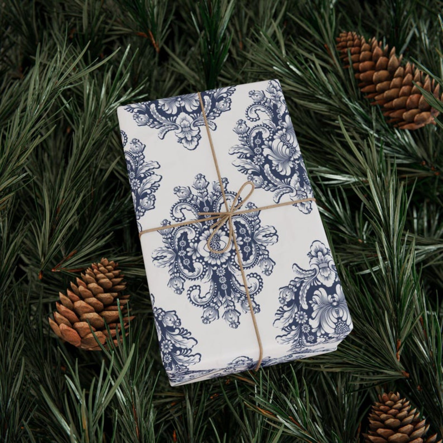 Blue & White Baroque Damask Wrapping Paper, Vintage French Gift Wrap ...