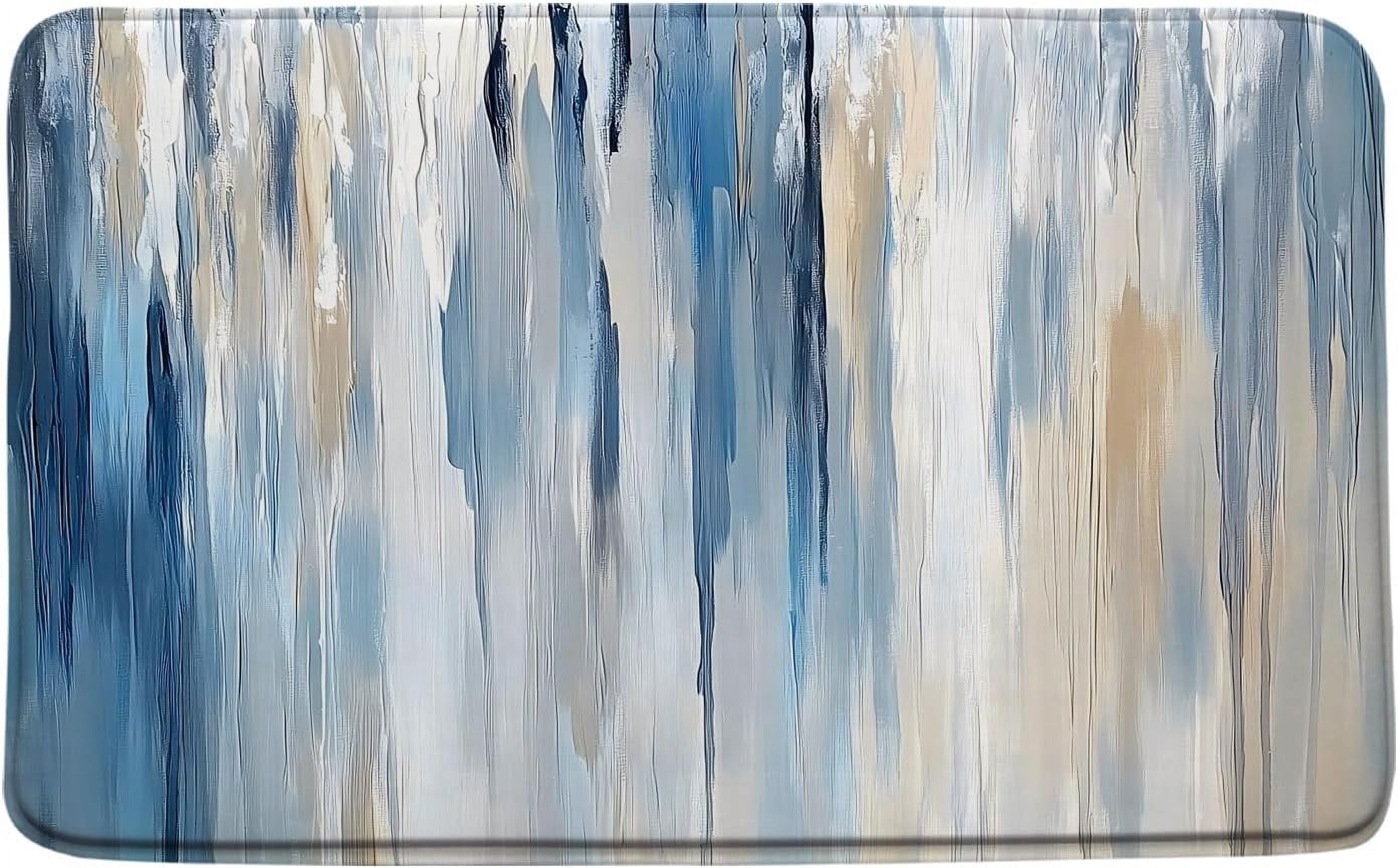 Blue White Bath Mat Modern Abstract Oil Painting Chic Brush Strokes ...
