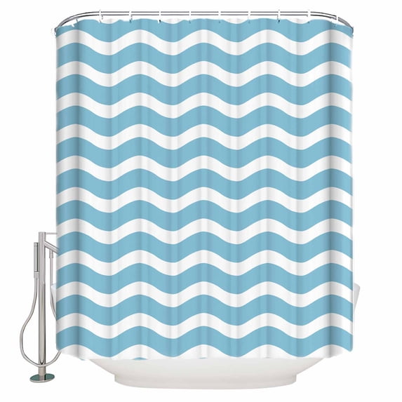 Blue White Bathroom Shower Curtains with 12 Hooks Polyester Waterproof ...