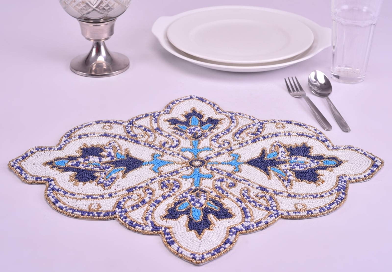 Blue White Beaded Placemats for Fall Autumn Thanksgiving Dining Table ...