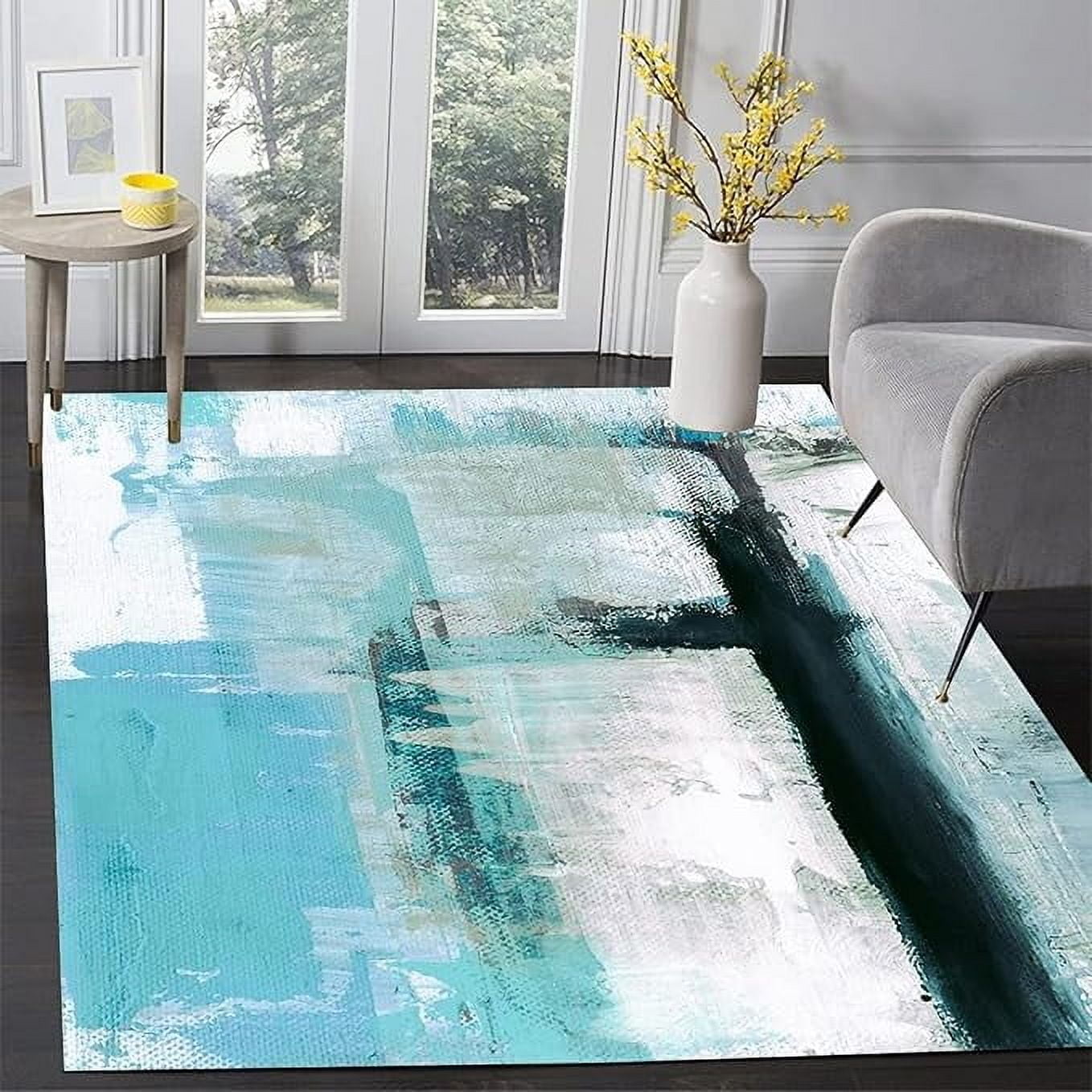 Blue White Black Area Rugs, Modern Abstract Art Indoor Non-Slip Rug ...
