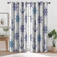 Blue White Blackout Curtains for Bedroom Printed Ocean Elements Hooks ...