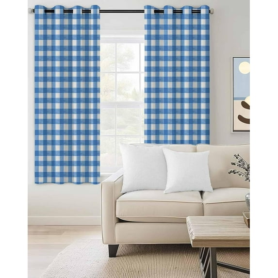 Blue White Blackout Curtains for Living Room, Monochrome Gingham Checks ...