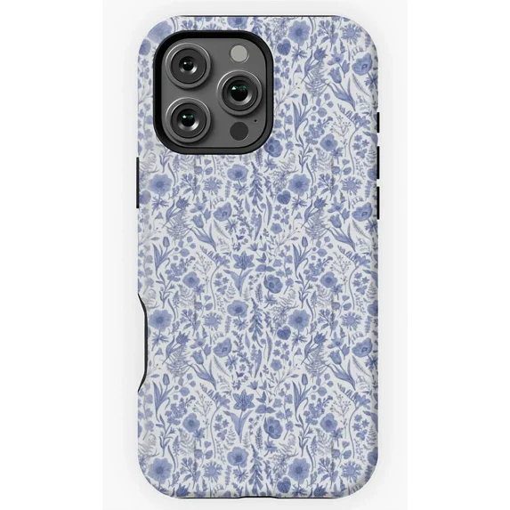 Blue White Botanical Flower Art Protective Case for iPhone 11 12 13 14 ...