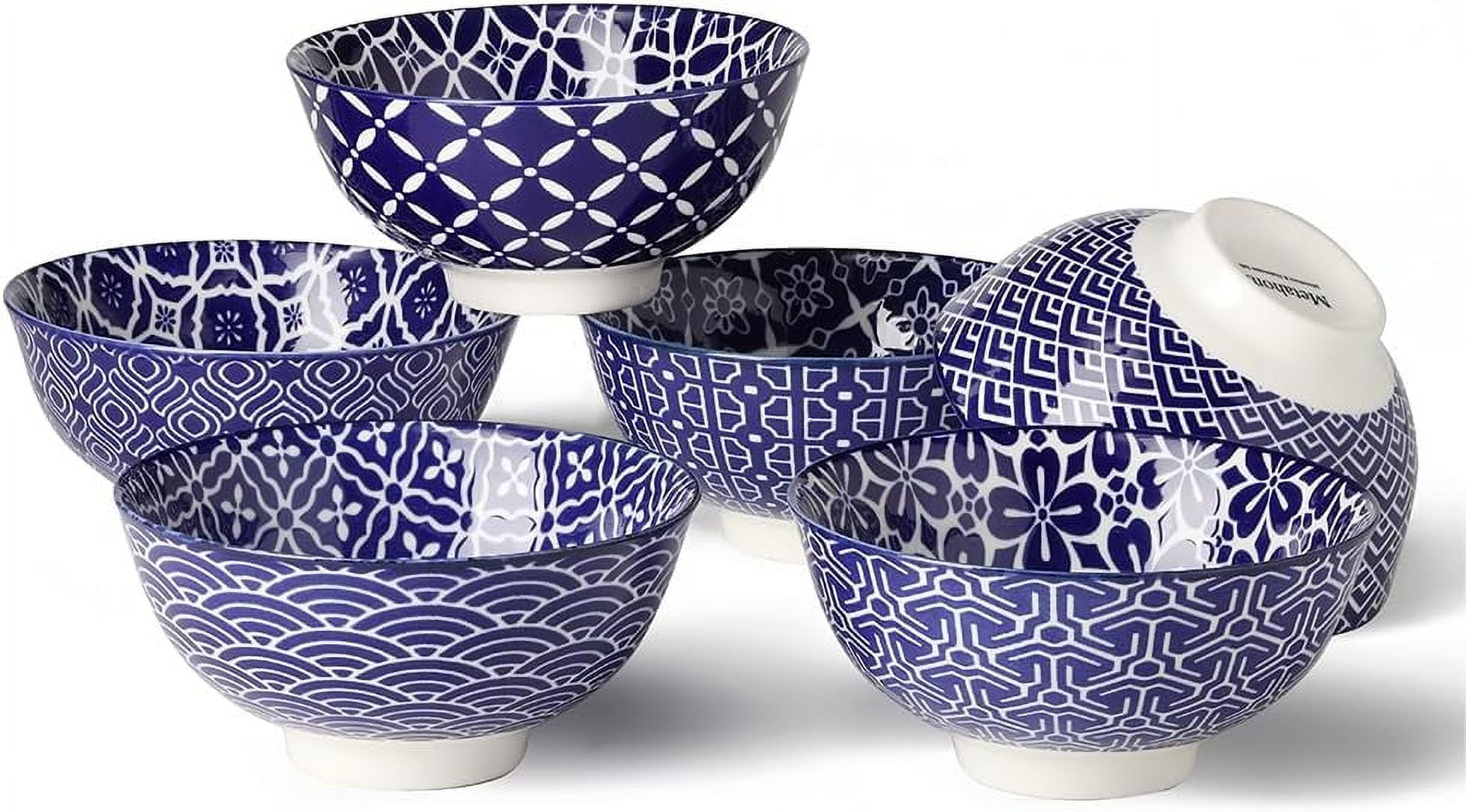 Blue and White Bowls, Ceramic Dessert Bowls 10 Oz, Porcelain Bowl Set ...