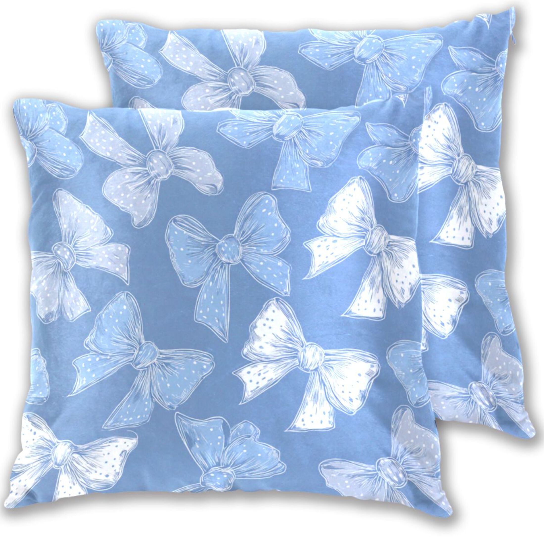Blue White Bows with Polka Dots Throw Pillow Covers Pillowcases 20 x 20 ...