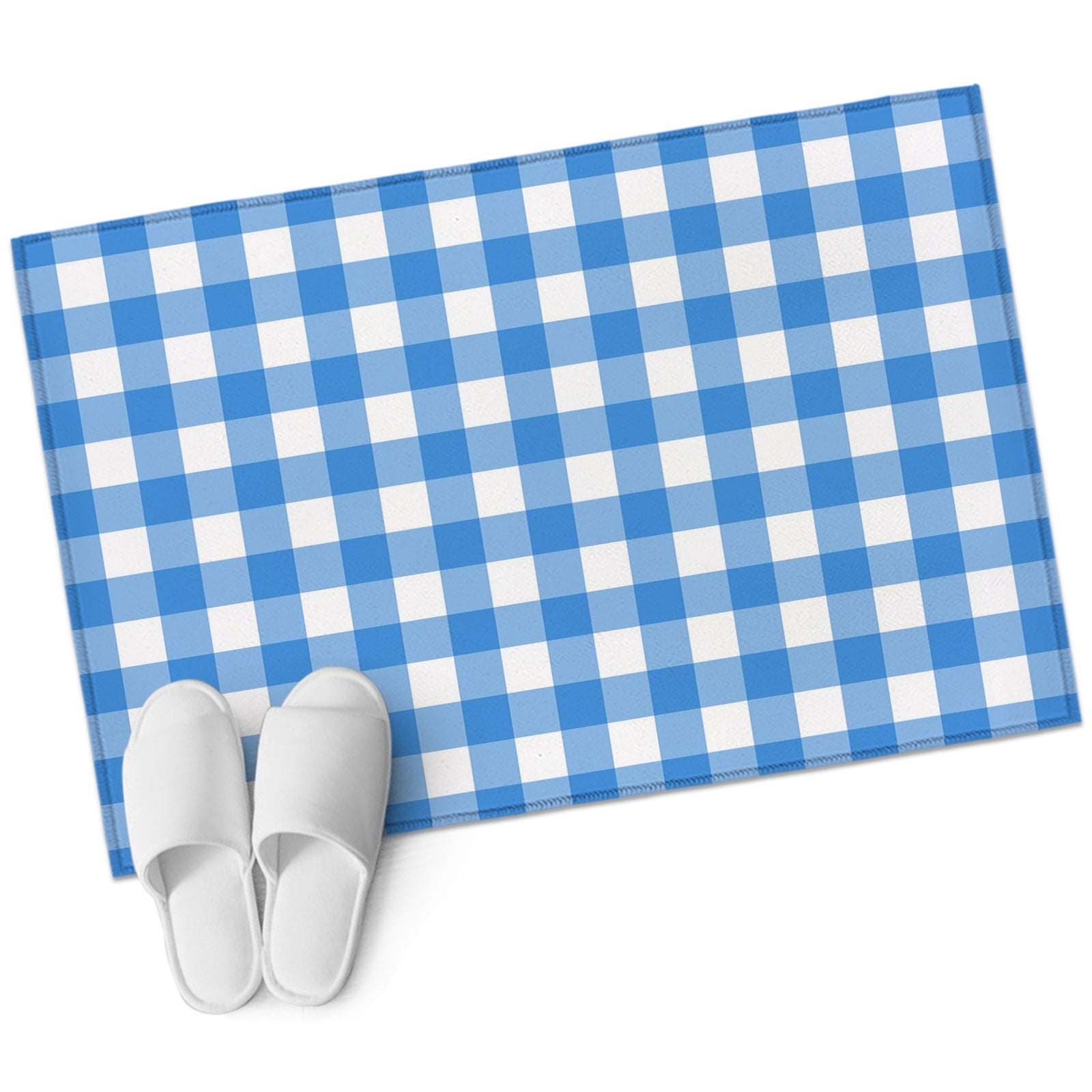 Blue White Buffalo Plaid Bathroom Rug Washable 2x3 Entryway Rug Non ...