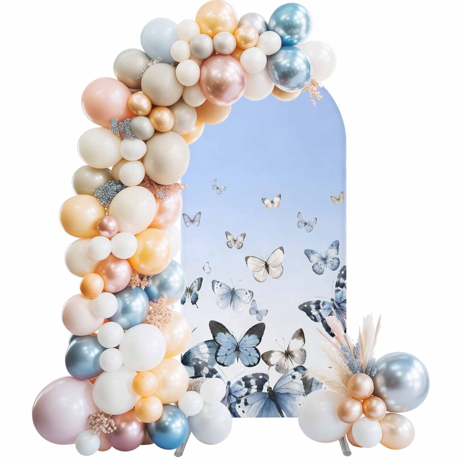 Blue White Butterflies Arch Backdrop Cover 4 FT Pastoral Style Gradient ...