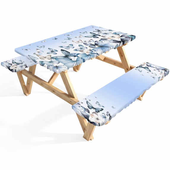 Blue White Butterflies Picnic Table Cover with Bench Covers Pastoral ...
