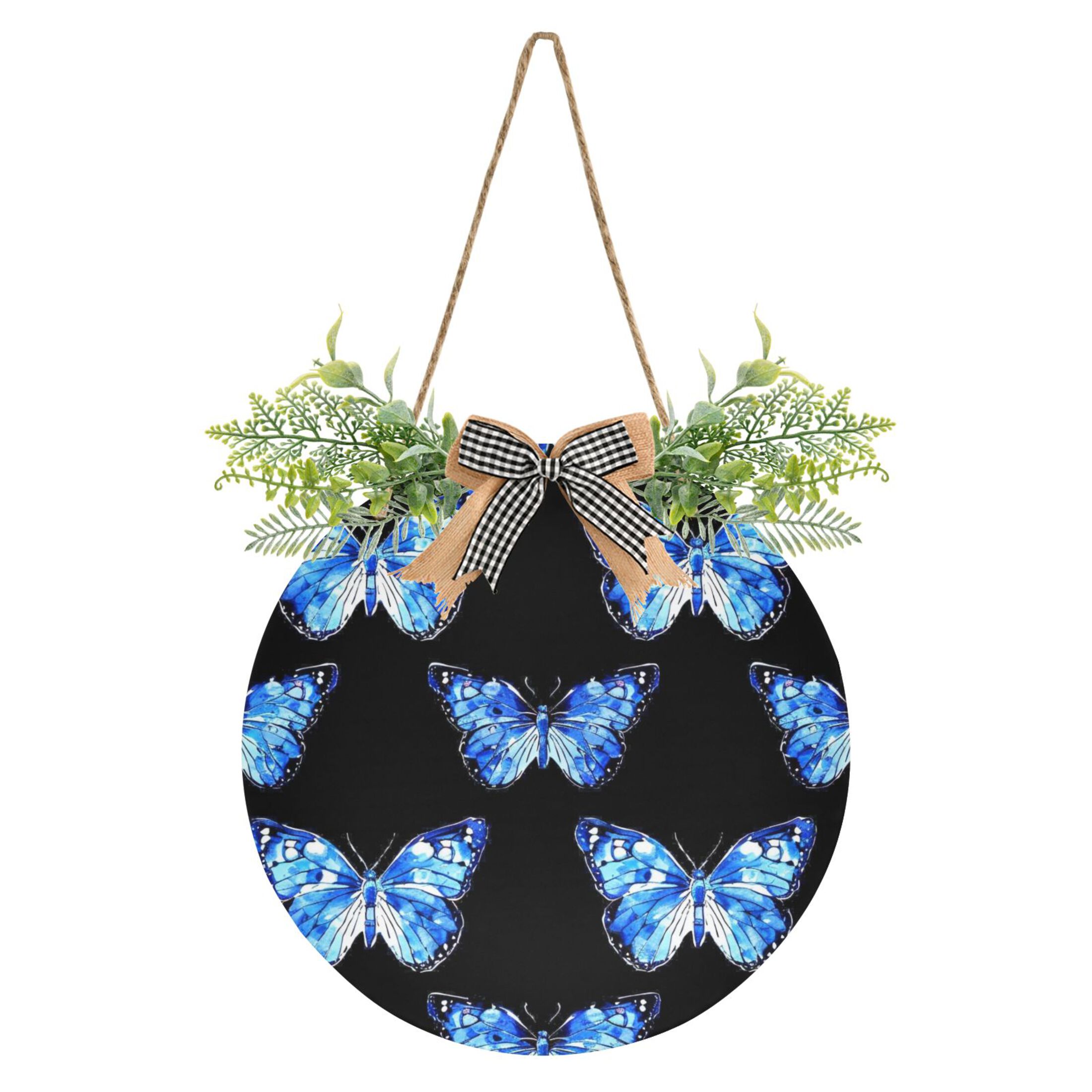 Blue White Butterflies Welcome Front Door Sign Round 12 inch Porch ...