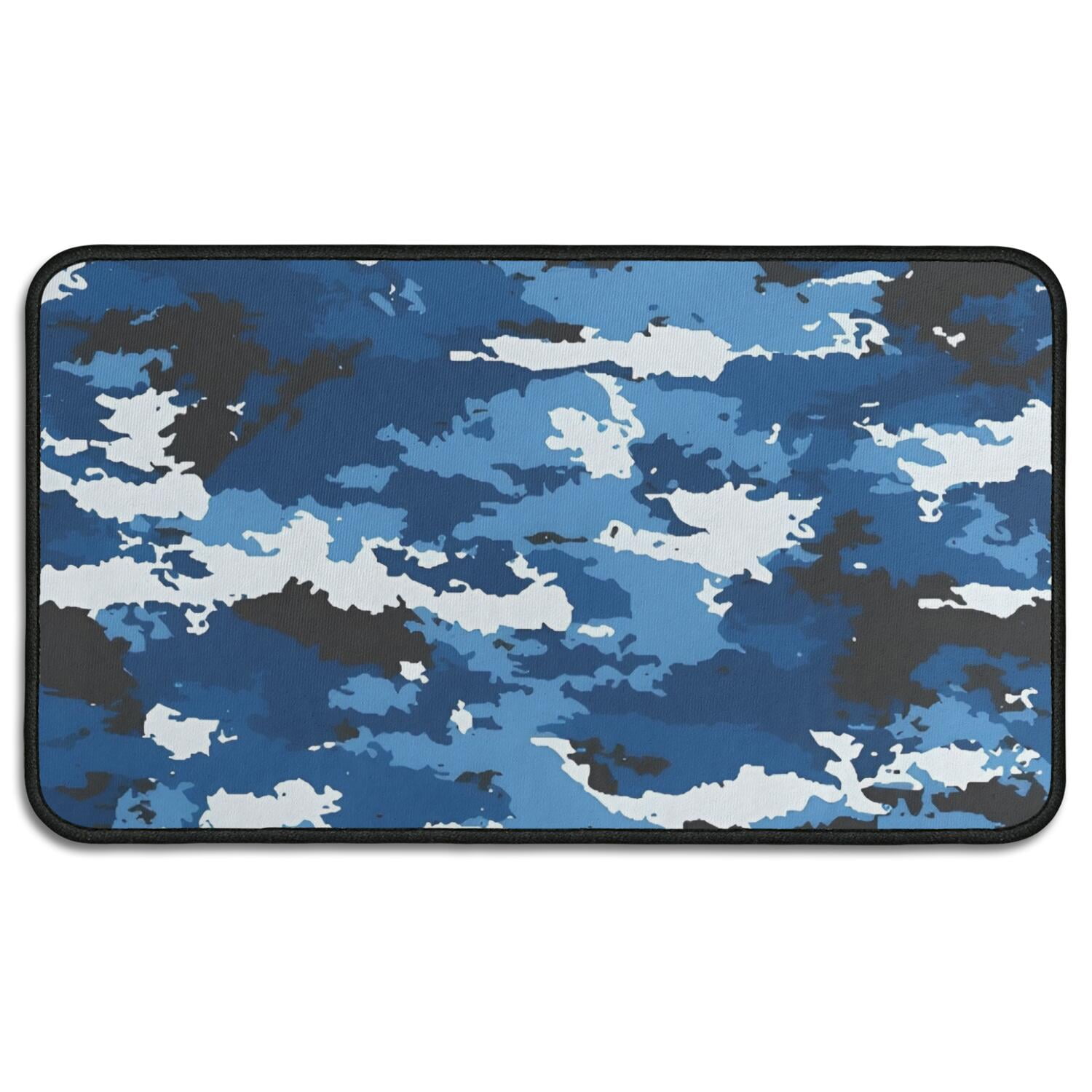Blue White Camo Digital Shapes Pattern Door Rugs,Washable Non Slip Door ...