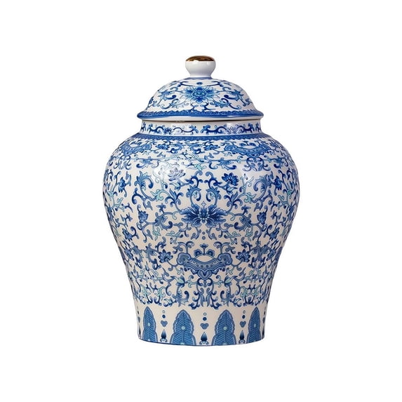 Blue White Ceramic Ginger Jar with Lid, Chinoiserie Porcelain Storage ...