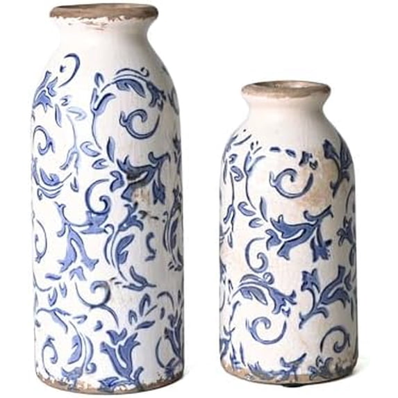 Blue and White Ceramic Vases Home Decor, Farmhouse Vase for Flowers ...