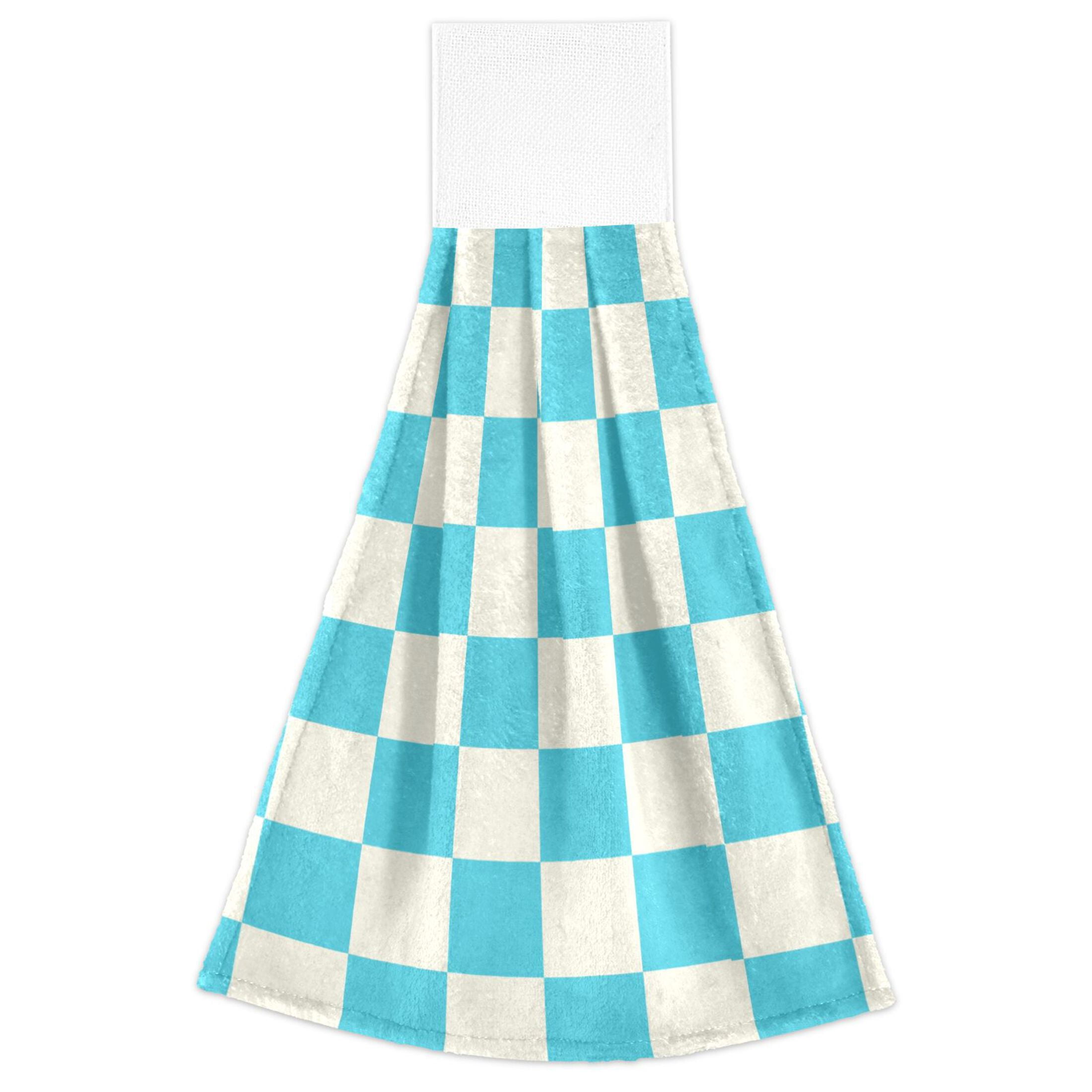 Blue White Checked Pattern Hand Towels 2 Pack Quick Dry Velvet Soft ...