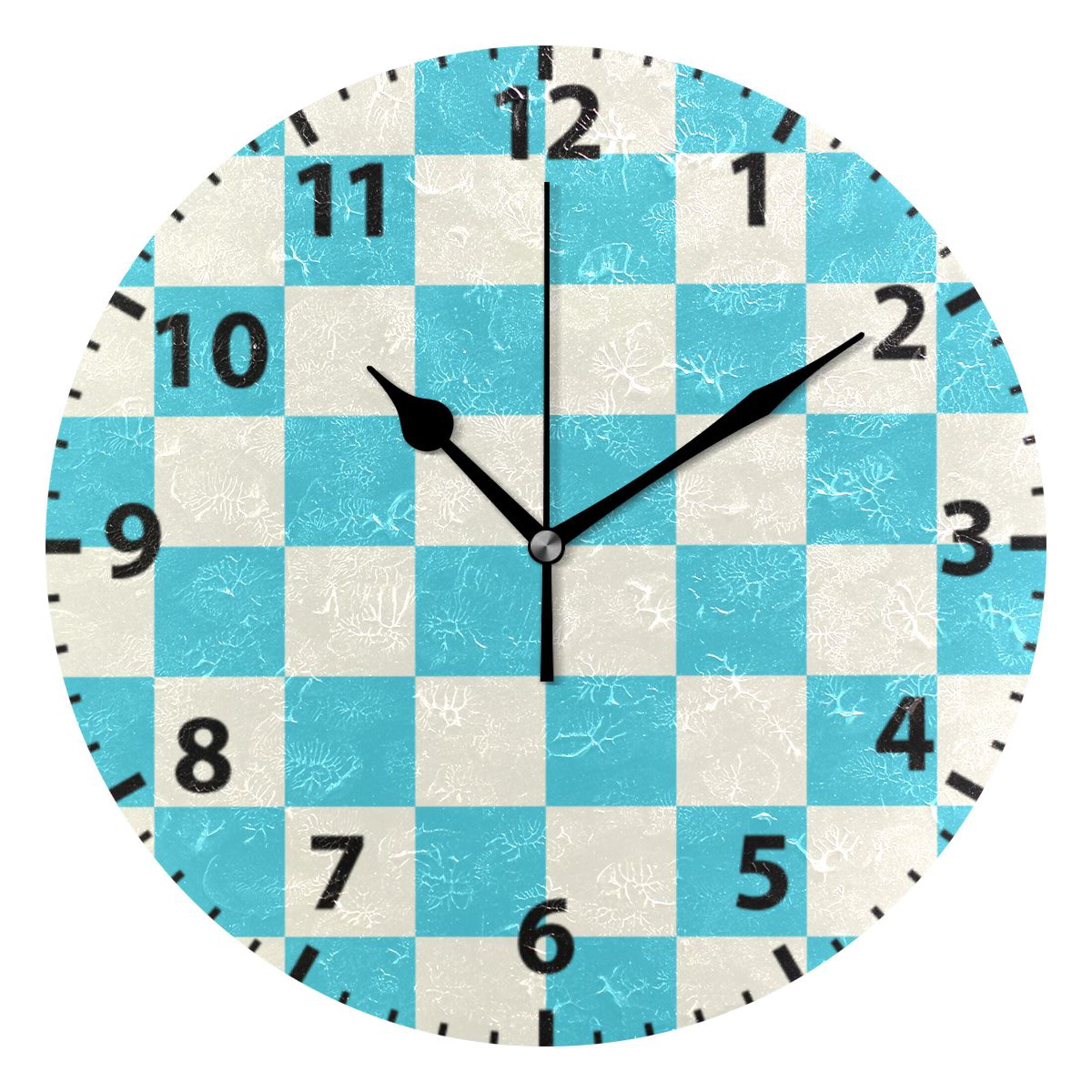 Blue White Checked Pattern Wall Clock 10in Round Artistic Oil Painting ...
